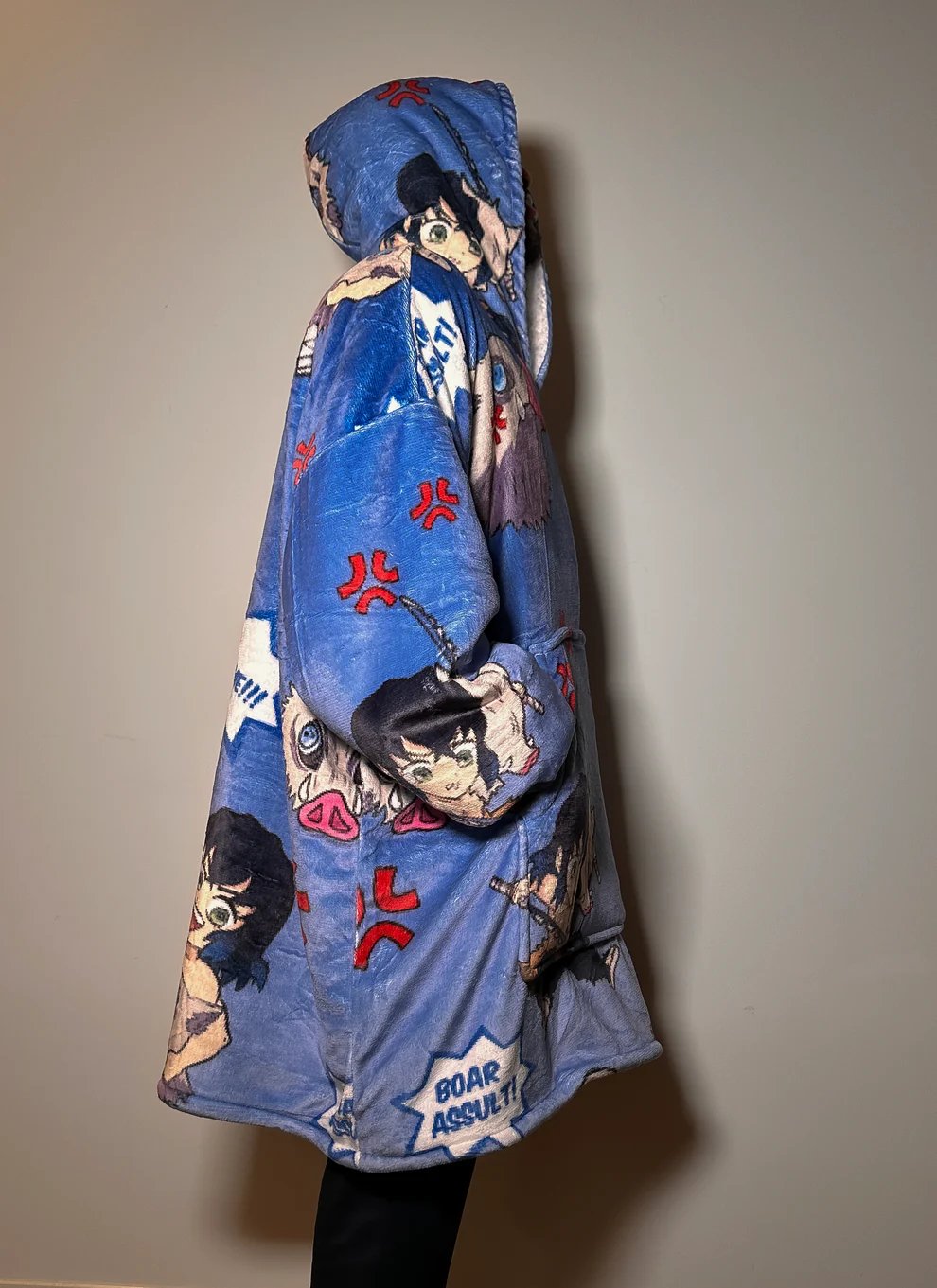 inosuke demon slayer oversized wearable blanket-hoodie for kids and ad ...